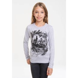 Langarmshirt logoshirt "Harry Potter - Hogwarts Schloss", Jungen, Gr. 140, grau (grau, meliert), 95% Baumwolle, 5% Viskose, bedruckt, meliert, normal, Rundhals, Shirts Langarmshirt, mit coolem Frontprint