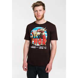 T-Shirt logoshirt "Thor - Marvel", Damen, Gr. M, braun (dunkelbraun), 100% Baumwolle, bedruckt, normal, Rundhals, Shirts T-Shirt, mit coolem Superhelden-Frontprint