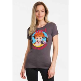 T-Shirt logoshirt "Pippi Langstrumpf", Damen, Gr. XS, grau (dunkelgrau), 100% Baumwolle, bedruckt, normal, Rundhals, Shirts T-Shirt, mit lizenziertem Originaldesign