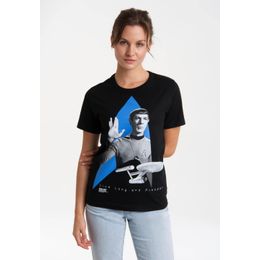 T-Shirt logoshirt "Star Trek - Spock, Logo, USS Enterprise", Damen, Gr. L, schwarz, 100% Baumwolle, bedruckt, normal, Rundhals, Shirts, mit lizenziertem Print