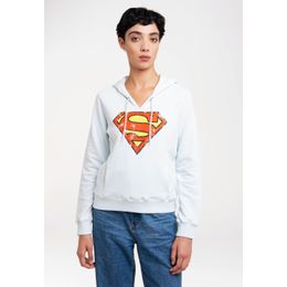 Kapuzensweatshirt logoshirt "DC Comics - Superman", Damen, Gr. XL, blau (hellblau), 70% Baumwolle, 30% Polyester, unifarben, normal, ohne Ausschnitt, Sweatshirts, mit lizenziertem Print