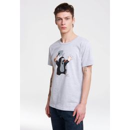 T-Shirt logoshirt "Der kleine Maulwurf", Herren, Gr. S, grau (grau, meliert), 95% Baumwolle, 5% Viskose, bedruckt, meliert, normal, Rundhals, Shirts T-Shirt, mit lizenziertem Originaldesign