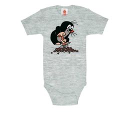 Body logoshirt, Jungen, Gr. 62/68, EURO-Gr&ouml;&szlig;en, grau (grau, meliert), 100% Baumwolle, bedruckt, normal, Rundhals, Bodys Body, mit Der kleine Maulwurf-Aufdruck