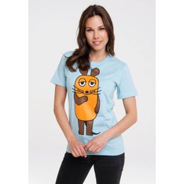 T-Shirt logoshirt "Die Sendung mit der Maus", Damen, Gr. S, blau (hellblau), 100% Baumwolle, bedruckt, normal, Rundhals, Shirts T-Shirt, mit lizenziertem Print