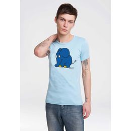 T-Shirt logoshirt "Sendung mit der Maus - Elefant", Herren, Gr. M, blau (hellblau), 100% Baumwolle, unifarben, normal, Rundhals, Shirts T-Shirt, mit coolem Print