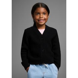 Strickjacke Kidsworld "Strickjacke Basic-Style", Mädchen, Gr. 104/110, schwarz, Feinstrick, Obermaterial: 100% Polyacryl, unifarben, Basic hüftlang, V-Ausschnitt, Rippbündchen, Strickjacken, Strickjacke, toll zu allem zu kombinieren