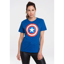 T-Shirt logoshirt "Captain America", Damen, Gr. M, blau, 100% Baumwolle, bedruckt, normal, Rundhals, Shirts T-Shirt, mit Captain America Shield Logo