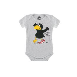 Body logoshirt "Der kleine Rabe Socke - Socke", Jungen, Gr. 50/56, EURO-Größen, grau (grau, meliert), 93% Baumwolle, 7% Elasthan, unifarben, kurz, Bodys, mit lizenziertem Print