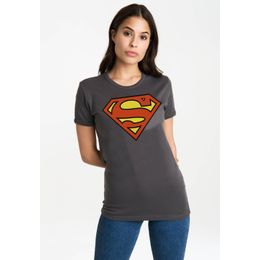 T-Shirt logoshirt "Superman Logo", Herren, Gr. L, grau, 100% Baumwolle, unifarben, normal, Rundhals, Shirts, mit trendigem Superhelden-Print