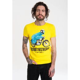 T-Shirt logoshirt "Sesamstraße - Krümelmonster Motorrad", Herren, Gr. L, gelb, 100% Baumwolle, bedruckt, normal, Rundhals, Shirts, mit lizenziertem Print