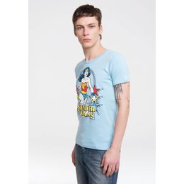 T-Shirt logoshirt "Wonder Woman", Herren, Gr. XL, blau, 100% Baumwolle, bedruckt, normal, Rundhals, Shirts T-Shirt, mit trendigem Retro-Print