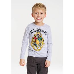 Langarmshirt logoshirt "Hogwarts", Jungen, Gr. 116, grau, 95% Baumwolle, 5% Viskose, bedruckt, meliert, normal, Rundhals, Shirts Langarmshirt, mit detailliertem Print