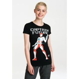 T-Shirt logoshirt "Captain Future", Damen, Gr. XS, schwarz, 100% Baumwolle, bedruckt, normal, Rundhals, Shirts T-Shirt, mit coolem Retro-Druck