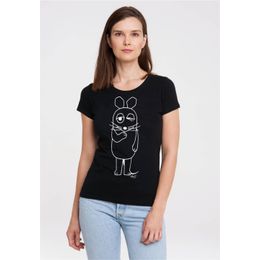 T-Shirt logoshirt "Maus", Damen, Gr. L, schwarz, 100% Baumwolle, unifarben, normal, Rundhals, Shirts T-Shirt, mit coolem Print
