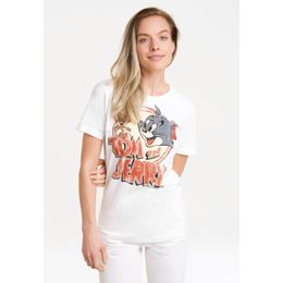 T-Shirt logoshirt "Tom & Jerry", Damen, Gr. L, weiß, 100% Baumwolle, bedruckt, normal, Rundhals, Shirts, mit lizenziertem Print