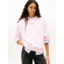 Sweatshirt Tommy Jeans "Sweatshirt TJW BXY BADGE", Damen, Gr. 4XL (48), light pink, Sweatware, Obermaterial: 100% Baumwolle, unifarben, regular fit normal, Rundhals, Bündchen, Sweatshirts, mit Dropshoulder-Design und Frontlogo