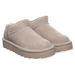 Winterboots Bearpaw "Lyanna Platform", Damen, Gr. 40, hellgrau, Veloursleder, Schuhe Winterboots, Plateauboots, Schlupfstiefel mit Plateausohle
