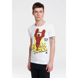 T-Shirt logoshirt "Human Torch Flame On", Damen, Gr. L, wei&szlig; (altwei&szlig;), 100% Baumwolle, bedruckt, normal, Rundhals, Shirts T-Shirt, mit coolem Heldenmotiv
