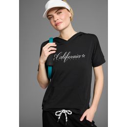 Kapuzenshirt Kangaroos "California", Damen, Gr. 40/42, schwarz, Single Jersey, Obermaterial: 56% Baumwolle, 38% Viskose, 6% Elasthan, bedruckt, unifarben, l&auml;ssig geschnitten h&uuml;ftlang, Rundhals, Shirts Kapuzenshirt, - NEUE KOLLEKTION