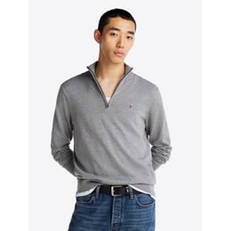 Troyer Tommy Hilfiger "ESSENTIAL COTTON ZIP MOCK", Herren, Gr. L, grau (medium grau heather), Strick, Obermaterial: 100% Baumwolle, Pullover