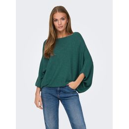 Jacqueline de Yong Strickpullover JDY "JDYNEW BEHAVE BATSLEEVE PULLOV. KNT NOOS", Damen, Gr. L, grün (north atlantic detail:melange), Strick, Obermaterial: 60% Polyester, 25% Viskose, 15% Nylon, meliert, hüftlang, U-Boot-Ausschnitt, gerader Abschluss, Pullover Strickpullover