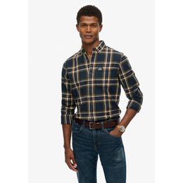 Langarmhemd Superdry "L/S COTTON LUMBERJACK SHIRT", Herren, Gr. XL, N-Gr, bryce check navy, Web, Obermaterial: 100% Baumwolle, kariert, regular fit, Hemden