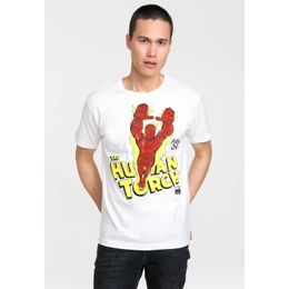 T-Shirt logoshirt "Human Torch - Marvel", Herren, Gr. L, wei&szlig;, 100% Baumwolle, bedruckt, normal, Rundhals, Shirts T-Shirt, mit coolem Print