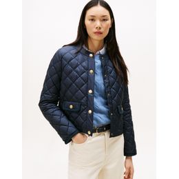 Steppjacke Tommy Hilfiger "G/BUTTON QUILTED REG LADY JACKET", Damen, Gr. L (40), blau (schwarz night navy), Web, Obermaterial: 100% Polyester, unifarben, Rundhals, Jacken