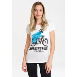 T-Shirt logoshirt "Sesamstra&szlig;e - Kr&uuml;melmonster Motorrad", Damen, Gr. L, wei&szlig;, 100% Baumwolle, bedruckt, unifarben, normal, Rundhals, Shirts T-Shirt, mit lizenziertem Print