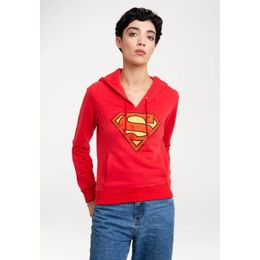 Kapuzensweatshirt logoshirt "DC Comics - Superman", Damen, Gr. XS, rot, 70% Baumwolle, 30% Polyester, unifarben, normal, ohne Ausschnitt, Sweatshirts, mit lizenziertem Print