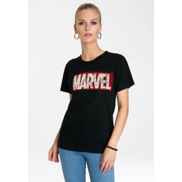 T-Shirt logoshirt "Marvel Comic Block Logo", Damen, Gr. L, schwarz, 100% Baumwolle, unifarben, normal, Rundhals, Shirts T-Shirt, mit coolem Print