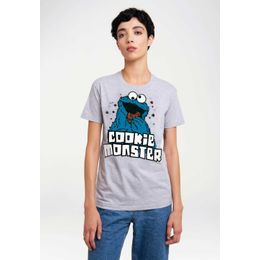 T-Shirt logoshirt "Sesamstrasse - Kr&uuml;melmonster", Damen, Gr. L, grau (grau, meliert), 100% Baumwolle, bedruckt, normal, Rundhals, Shirts T-Shirt, mit lizenziertem Originalddesign