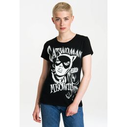 T-Shirt logoshirt "Catwoman", Damen, Gr. L, schwarz-weiß (schwarz, weiß), 100% Baumwolle, bedruckt, mehrfarbig, normal, Rundhals, Shirts T-Shirt, mit auffälligem Aufdruck