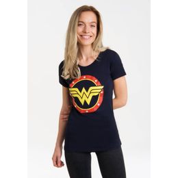 T-Shirt logoshirt "Wonder Woman Circle Logo", Damen, Gr. L, blau (dunkelblau), 100% Baumwolle, unifarben, normal, Rundhals, Shirts T-Shirt, mit lizenziertem Print