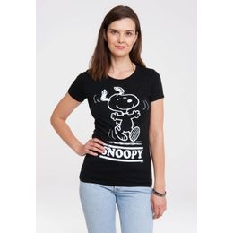 T-Shirt logoshirt "Snoopy - Happy", Damen, Gr. L, schwarz-weiß (schwarz, weiß), 100% Baumwolle, bedruckt, normal, Rundhals, Shirts T-Shirt, mit lizenziertem Original-Print