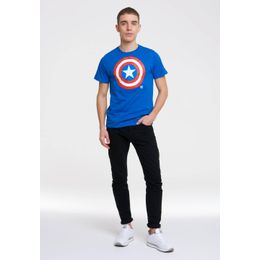 T-Shirt logoshirt "Marvel - Captain America Logo", Herren, Gr. S, blau, 100% Baumwolle, bedruckt, normal, Rundhals, Shirts T-Shirt, mit Captain America-Logo