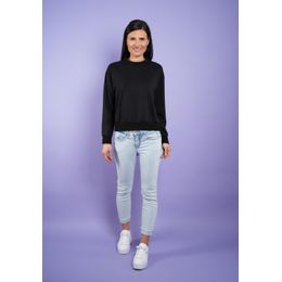 Rundhalspullover Seidel Moden "Exklusiv bei OTTO", Damen, Gr. 34, schwarz, Sweatware, Obermaterial: 50% Polyester, 45% Viskose, 5% Elasthan, unifarben, normal hüftbedeckend, Rundhals, Pullover, mit Teddyplüsch-Bündchen und MADE IN GERMANY