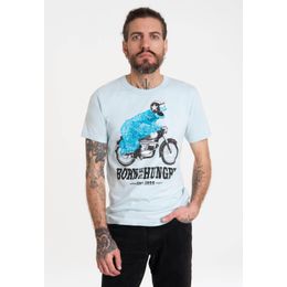 T-Shirt logoshirt "Sesamstrasse - Kr&uuml;melmonster Motorrad", Damen, Gr. L, blau (hellblau), 100% Baumwolle, unifarben, normal, Rundhals, Shirts T-Shirt, mit lizenziertem Print