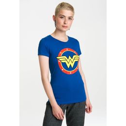 T-Shirt logoshirt "Wonder Woman Circle Logo", Damen, Gr. L, blau (blau, mehrfarbig), 100% Baumwolle, unifarben, normal, Rundhals, Shirts T-Shirt, mit lizenziertem Print