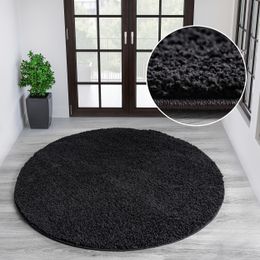 Teppich my home "Viva Teppich rund" Gr. 9, schwarz, H:45mm Ø:140cm, Kunstfaser, Teppiche, Uni-Farben, einfarbig, besonders weich und kuschelig
