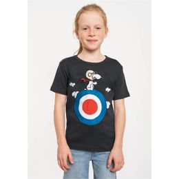 T-Shirt logoshirt "Snoopy - Target", Mädchen, Gr. 104/116, grau (dunkelgrau), 100% Baumwolle, bedruckt, normal, Rundhals, Shirts, mit lizenziertem Originaldesign