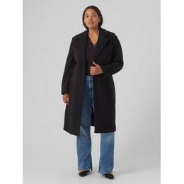 Langmantel Vero Moda CURVE "VMCFORTUNEAYA LONG COAT GA CUR NOOS", Damen, Gr. 44, schwarz, Web, Obermaterial: 100% Polyester, unifarben, kniebedeckend, V-Ausschnitt, Mäntel