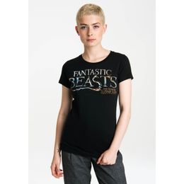 T-Shirt logoshirt "Phantastische Tierwesen", Damen, Gr. L, schwarz, 100% Baumwolle, bedruckt, normal, Rundhals, Shirts T-Shirt, mit mystischem Logo-Print