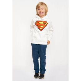 Kapuzensweatshirt logoshirt "DC - Batman Logo", Mädchen, Gr. 104/116, weiß (altweiß), 80% Baumwolle, 20% Polyester, bedruckt, normal, ohne Ausschnitt, Sweatshirts, mit stylischem Superman-Aufdruck