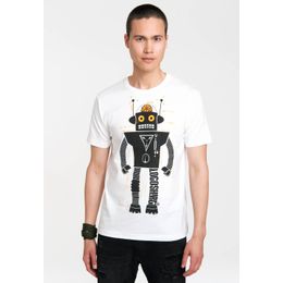 T-Shirt logoshirt "Roboter logoshirt Logo", Herren, Gr. M, weiß, 100% Baumwolle, bedruckt, normal, Rundhals, Shirts, mit Roboter-Print