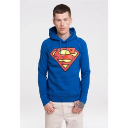 Kapuzensweatshirt logoshirt "DC &ndash; Superman Logo", Herren, Gr. M, blau (blau, mehrfarbig), 80% Baumwolle, 20% Polyester, unifarben, normal, ohne Ausschnitt, Sweatshirts, mit Superhelden-Print
