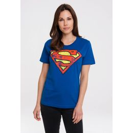 T-Shirt logoshirt "DC Comics &ndash; Superman", Damen, Gr. L, blau, 100% Baumwolle, unifarben, normal, Rundhals, Shirts T-Shirt, mit lizenziertem Print