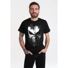 T-Shirt logoshirt "Marvel - Punisher Striped Skull", Herren, Gr. L, schwarz, 100% Baumwolle, unifarben, normal, Rundhals, Shirts, mit coolem Print