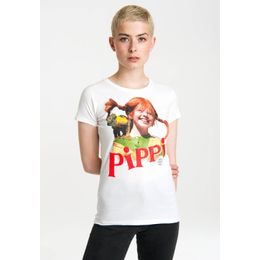 T-Shirt logoshirt "Pippi Langstrumpf Herr Nilsson", Damen, Gr. L, wei&szlig;, 100% Baumwolle, bedruckt, normal, Rundhals, Shirts T-Shirt, im Retro-Look
