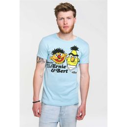 T-Shirt logoshirt "Ernie und Bert", Herren, Gr. L, blau (hellblau), 100% Baumwolle, bedruckt, normal, Rundhals, Shirts, mit witzigem Print